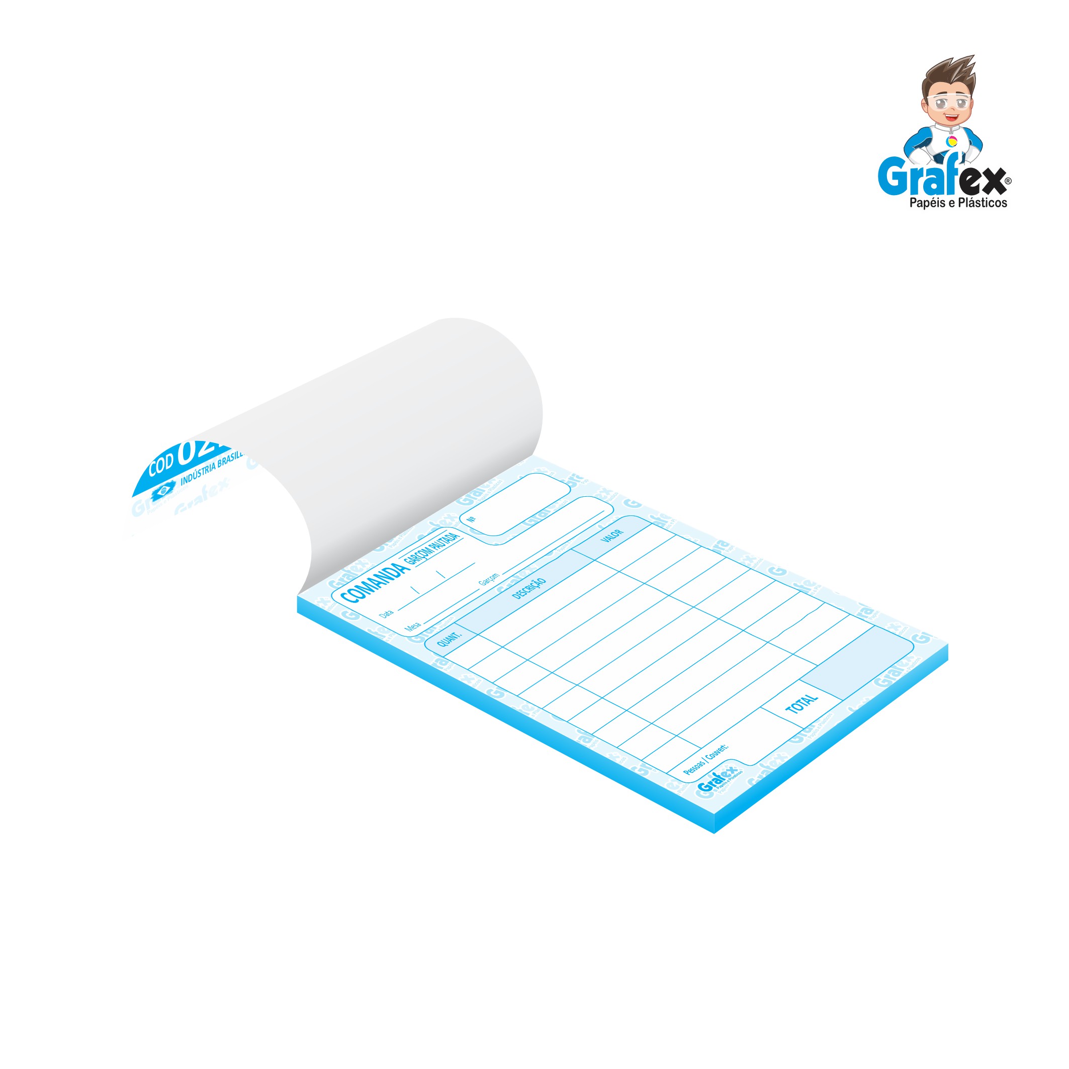 Grafex Cod 0210 Comanda Garçom Pautada c/50 Folhas 1/72 - c/10 Blocos ...