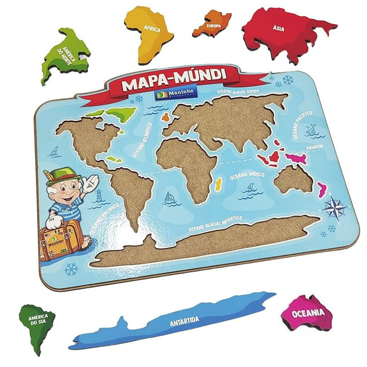 Quebra-Cabeça Infantil Continentes Mapa Mundi - Tralalá 4 Kids