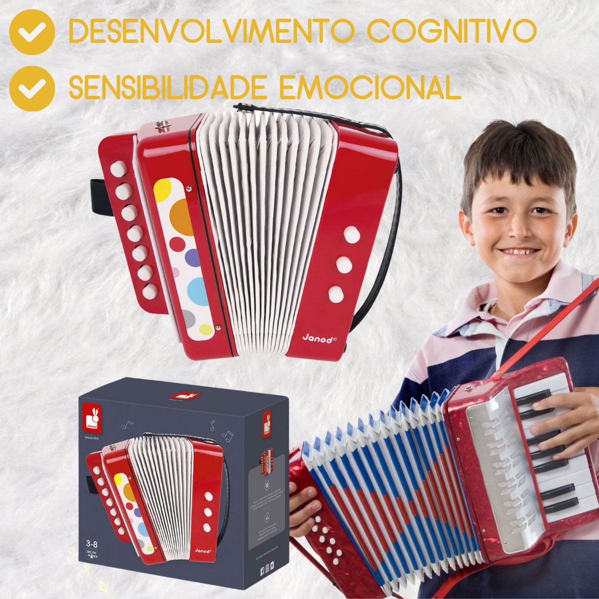 Acordeon Sanfona Instrumento Musical Infantil Confetti Janod - Tralalá ...