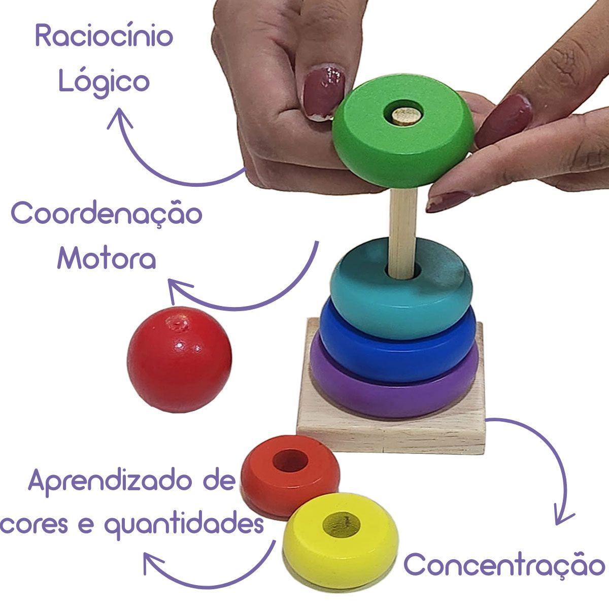 Brinquedo Montessoriano Mini Torre Encaixe Colorido 7 Peças - Tralalá 4 ...