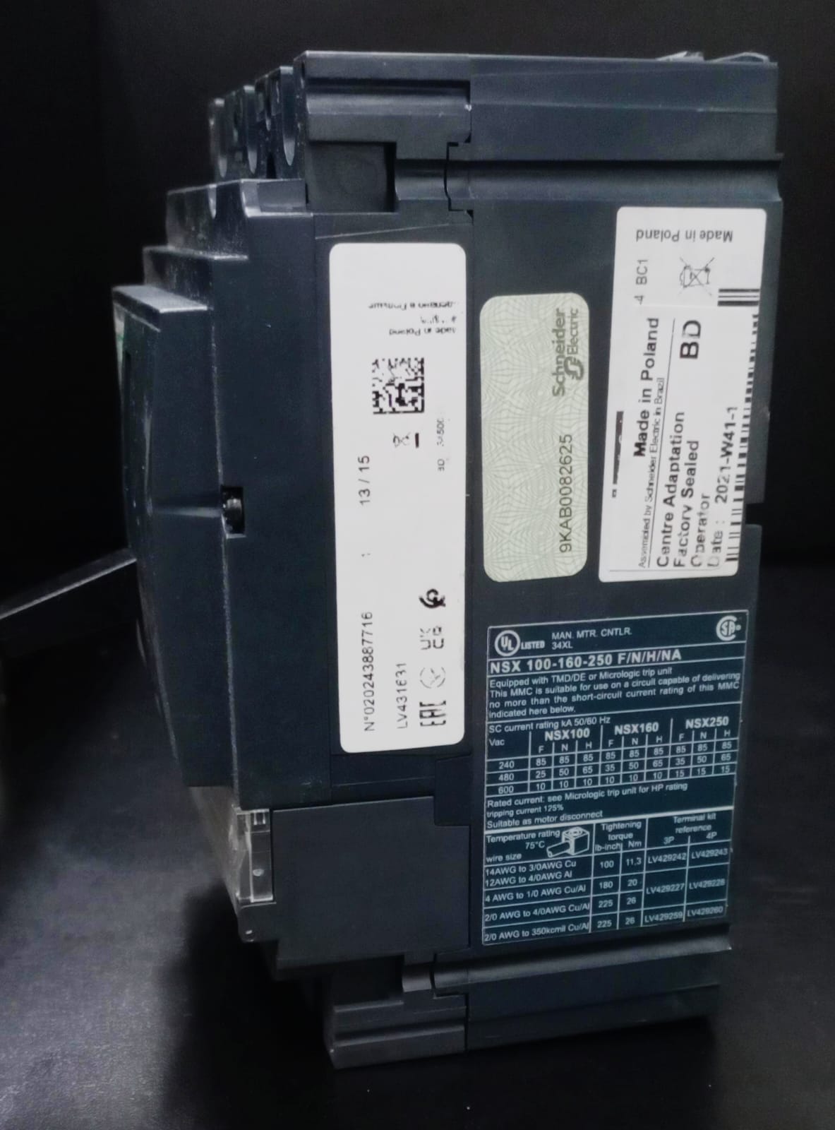 LV431631 Disjuntor Tripolar Termomagnético Compact Nsx250f Tmd 200a ...