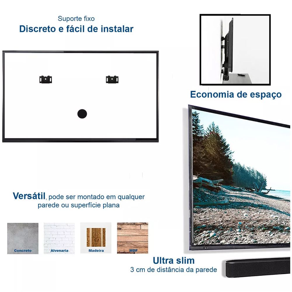 Suporte Universal Fixo SBRU750 Painel Parede TV 10 À 100 Brasforma ...