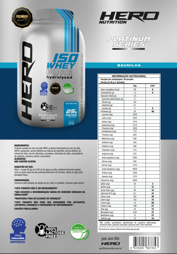 Iso Whey Pure Hidrolisado - Hero Nutrition - Biomax Suplementos a ...