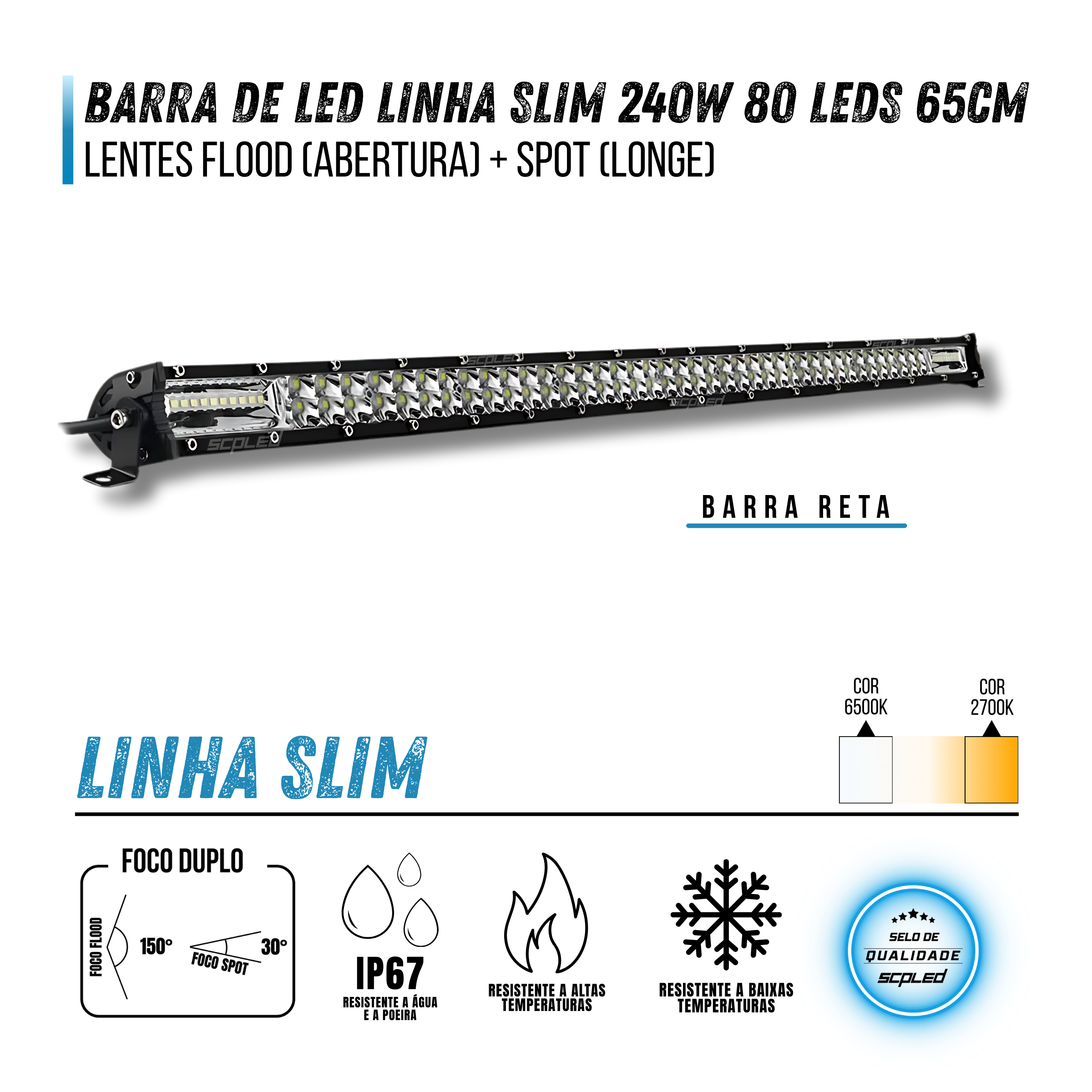 Barra Led Slim Dual Color 240w 25 Pol Com Strobo SCP-5240 + Capa + Chi ...
