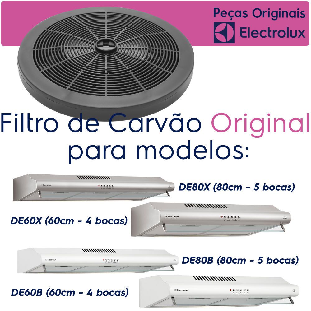 2 Filtros de Carvão Ativado para Depurador Electrolux DE60B DE60X DE80B ...