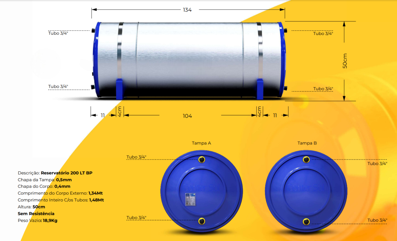 Boiler 200 litros / BAIXA PRESSÃO INOX 304 / SolareSol - Solar e Sol ...