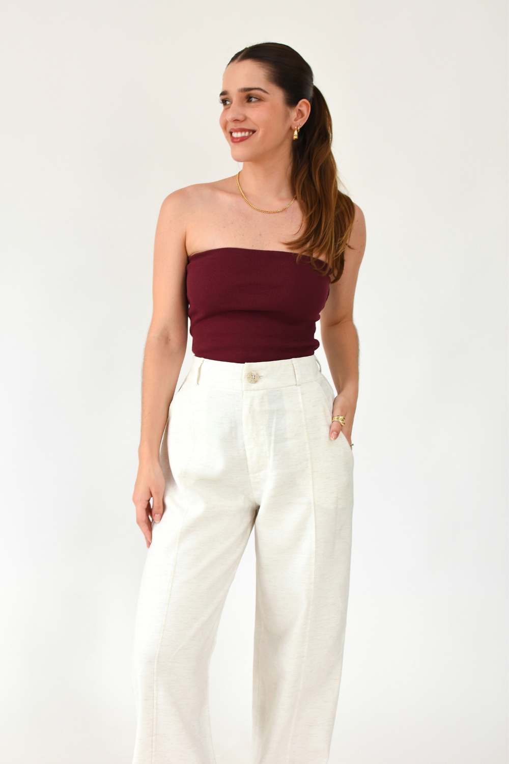 TOP DUPLA FACE HANNAH BORDÔ/CARAMELO - NICCLA