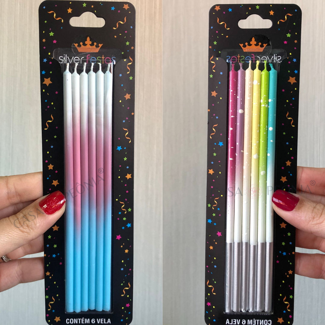 Kit com 10 Cartelas de Velas Coloridas - Silver Festas - CASA PEÔNIA