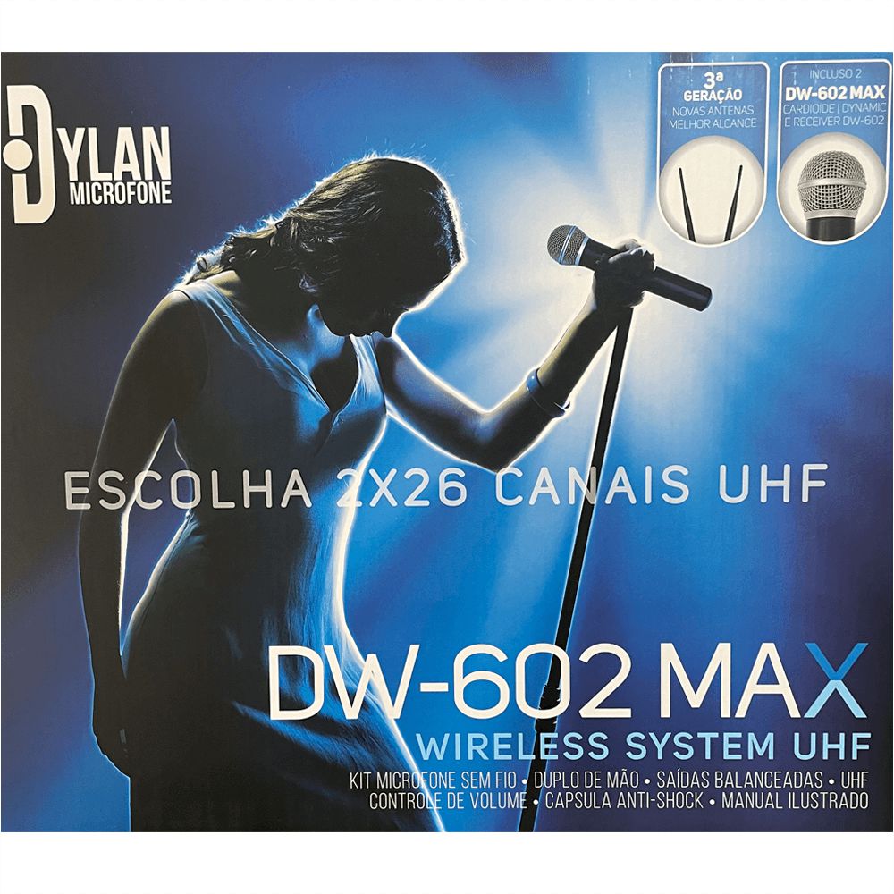 Microfone Duplo Sem Fio Wireless 26 Canais Dylan DW-602 Max - American Musical - 10 Anos!