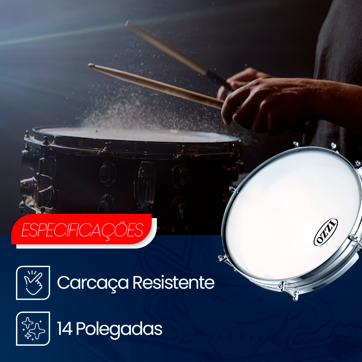Tarol Caixa Em Alumínio Profissional Izzo 14 Polegadas | Percussão ...