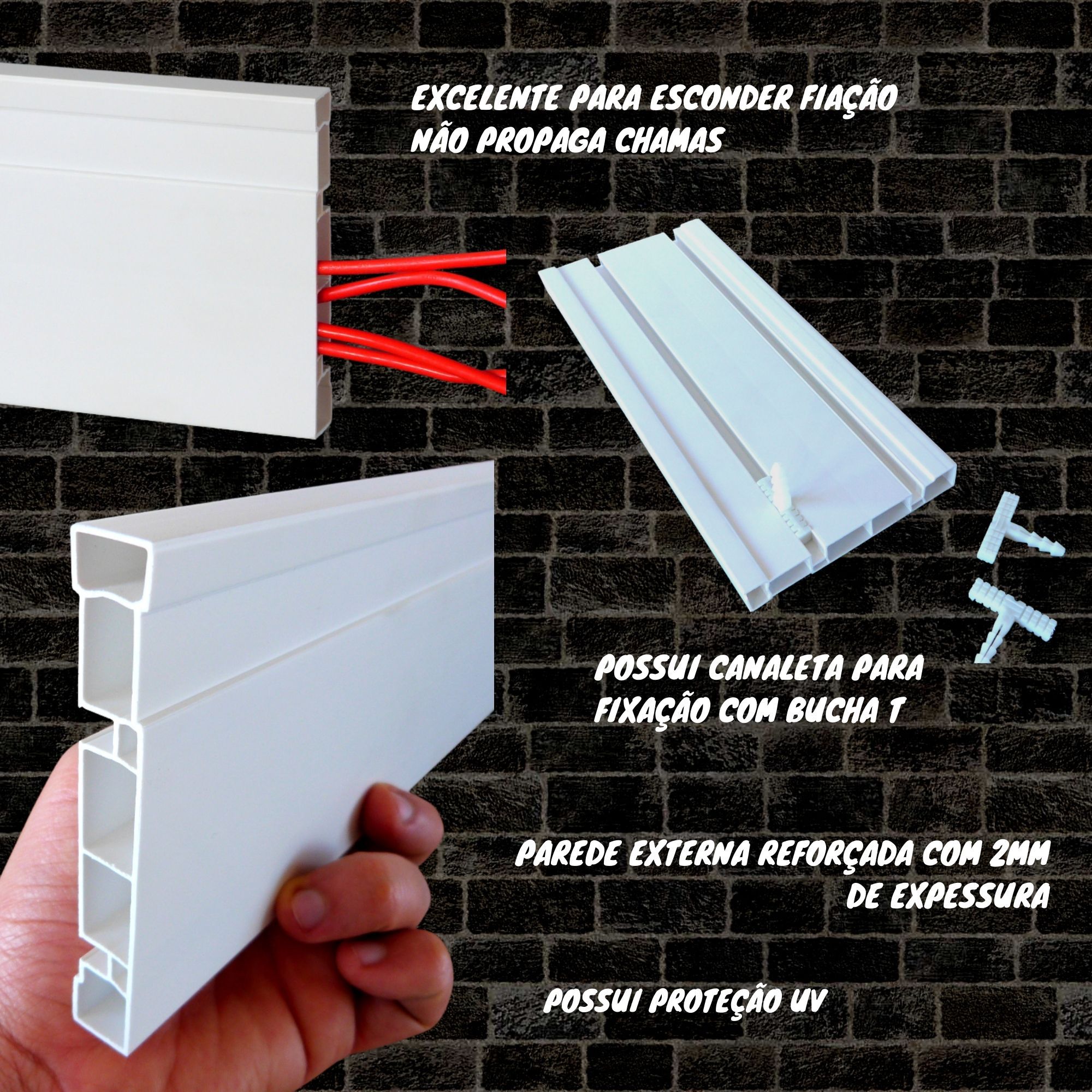 Rodapé de PVC 7 cm Preto - Monte Carlo Acabamentos