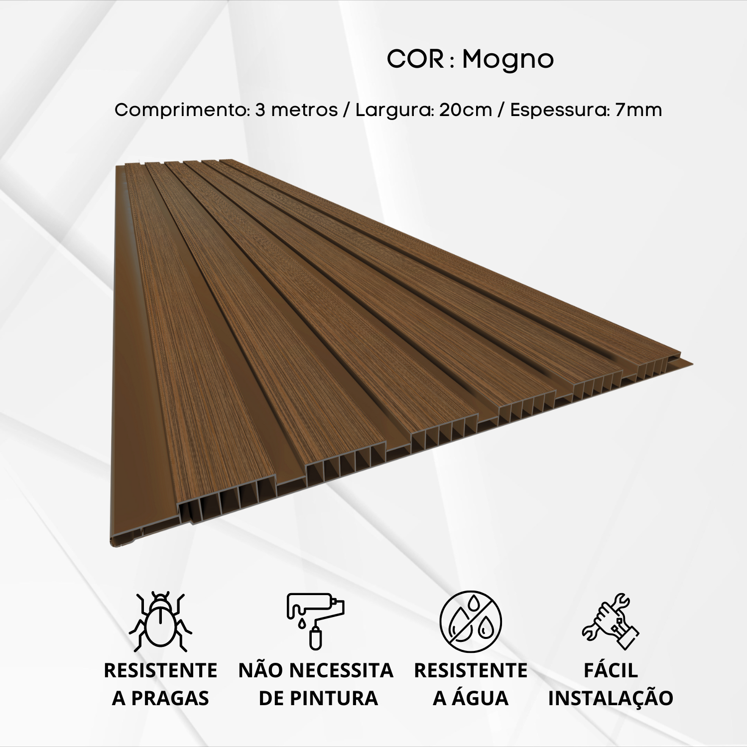 Painel Ripado de PVC 20 cm x 3 metros cor: MOGNO - Monte Carlo Acabamentos