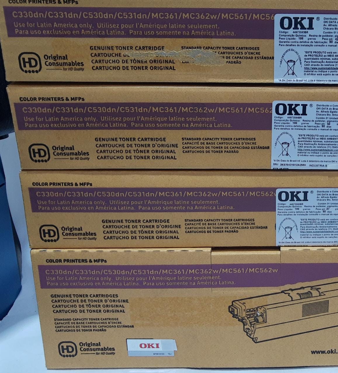 KIT DE TONER OKIDATA BLACK E CORES PARA C330 C530 MC361 MC561 ...