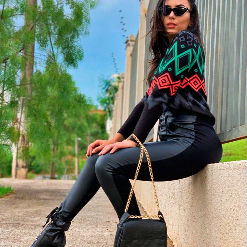 Suéter Feminino Jacquard Neon - Anunciação Store - Tricot e Crochet em ...