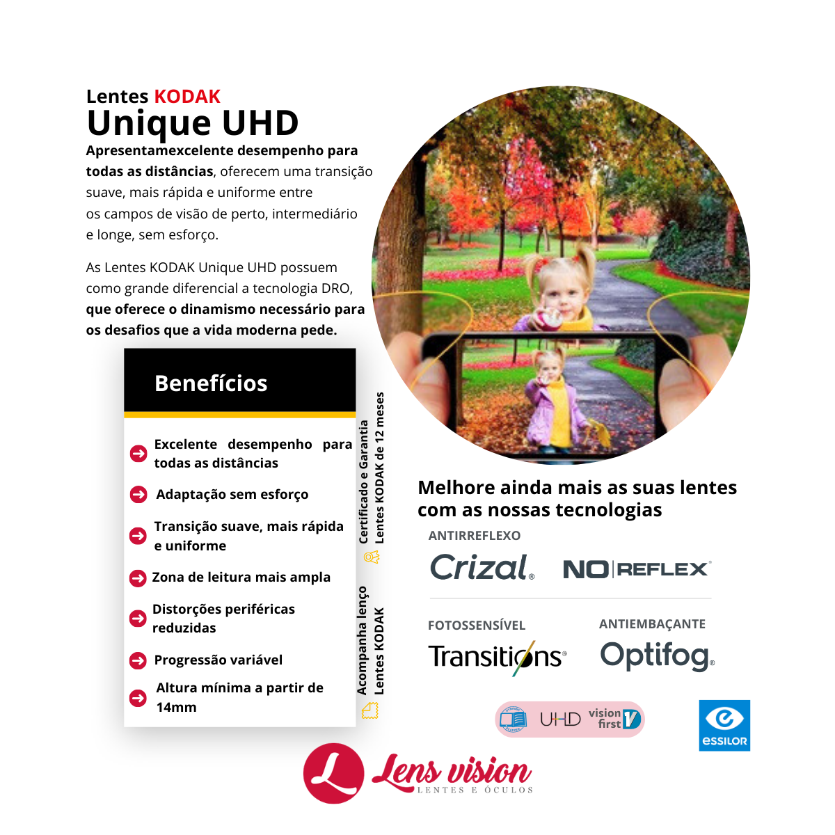 KODAK UNIQUE UHD | Multifocal Digital - Lens Vision l Ótica Online e Delivery