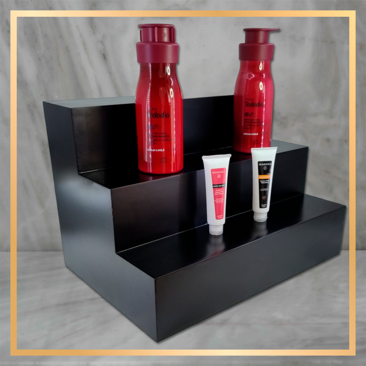 Expositor Bancada Vitrine Grande 3 andares lisa - Preto - Expositores de Silicone