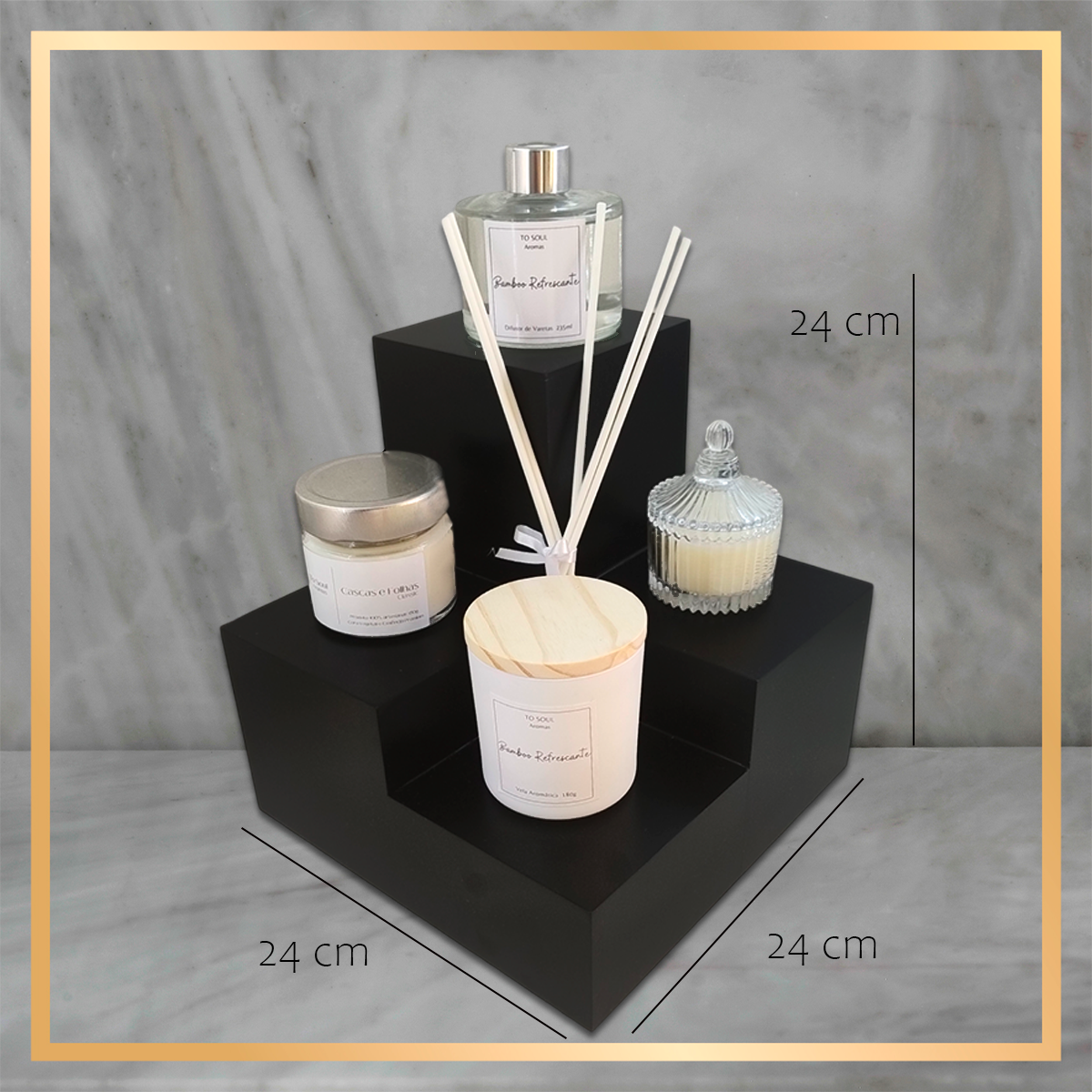 EXPOSITOR PODIO 3D - 4 ANDARES - PRETO - Expositores de Silicone