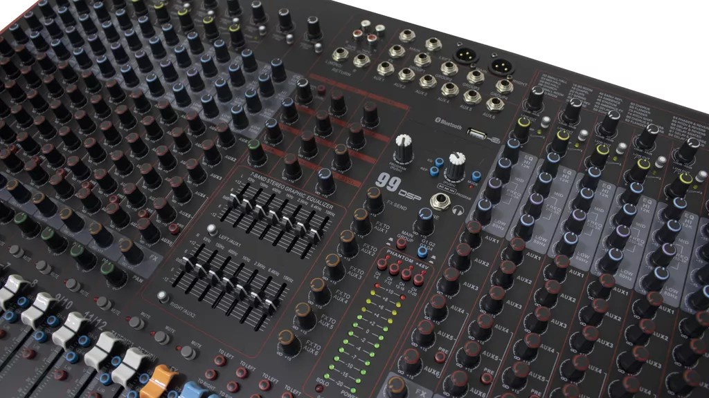 Mesa de Som Analógica Profissional 20 Canais (16 Combo +2 Stéreo) 6 Aux ...