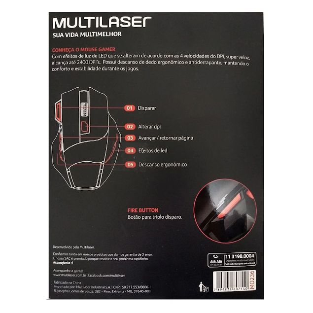 MOUSE OPTICO XGAMER FIRE BUTTON USB 2400DPI PRETO E VERMELHO MO236 ...