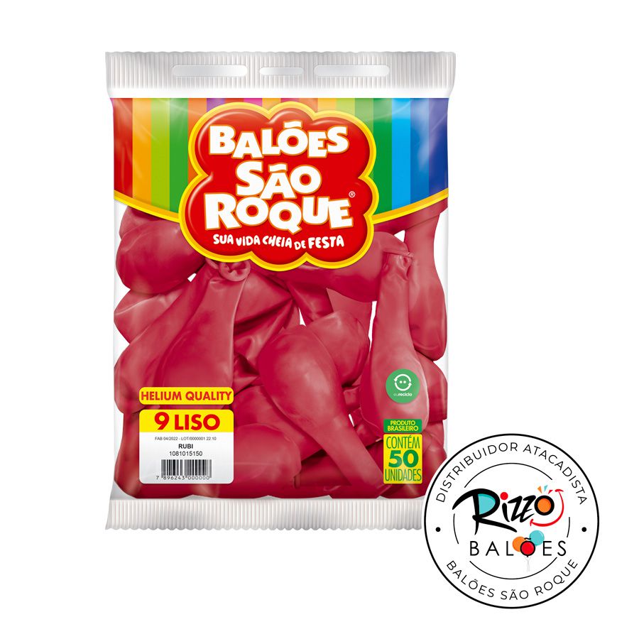 Balão de Festa Látex Liso 9'' - Rubi - Caixa com 25 pacotes - 1250 ...