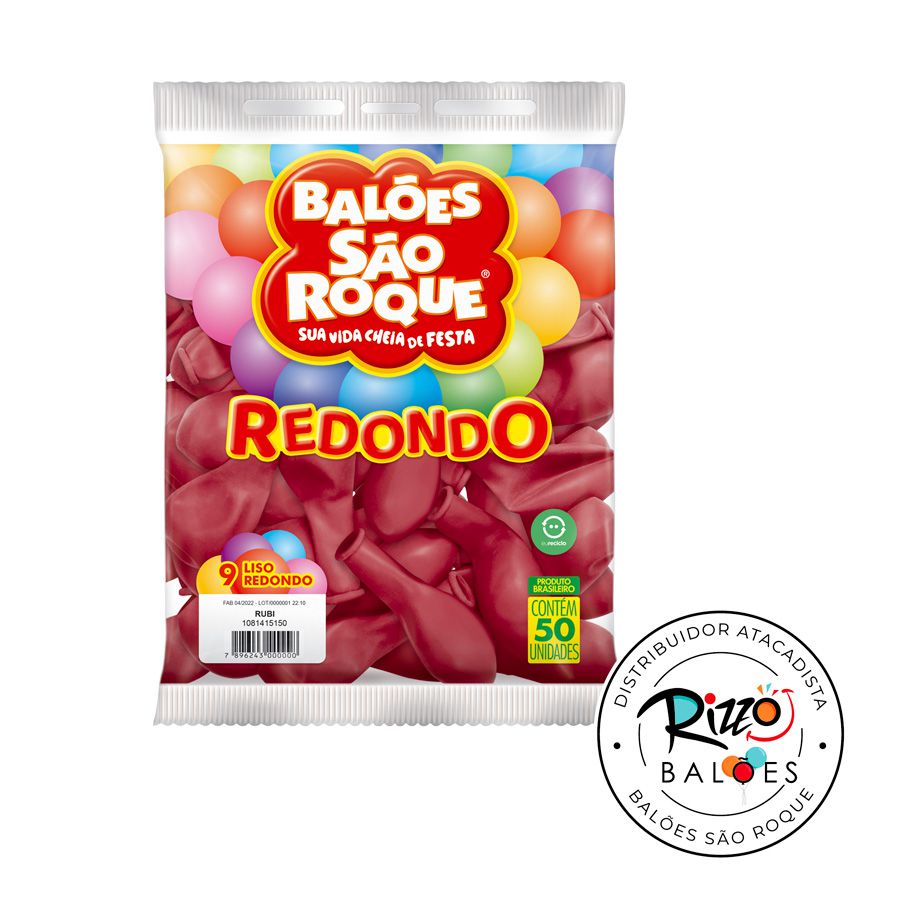 Balão de Festa Látex Liso 9'' Redondo - Rubi - Caixa com 25 pacotes ...