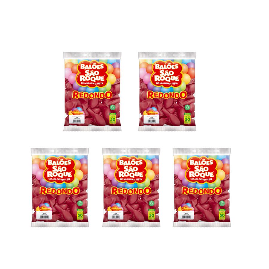 Balão de Festa Látex Liso 9'' Redondo - Rubi - 5 pacotes - 250 unidades ...