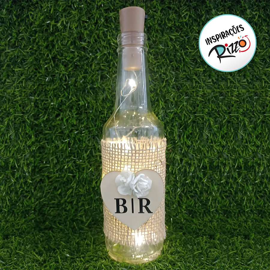 Garrafa de Vidro e Juta com Rolha LED - Casal Coração Branco - 1 ...