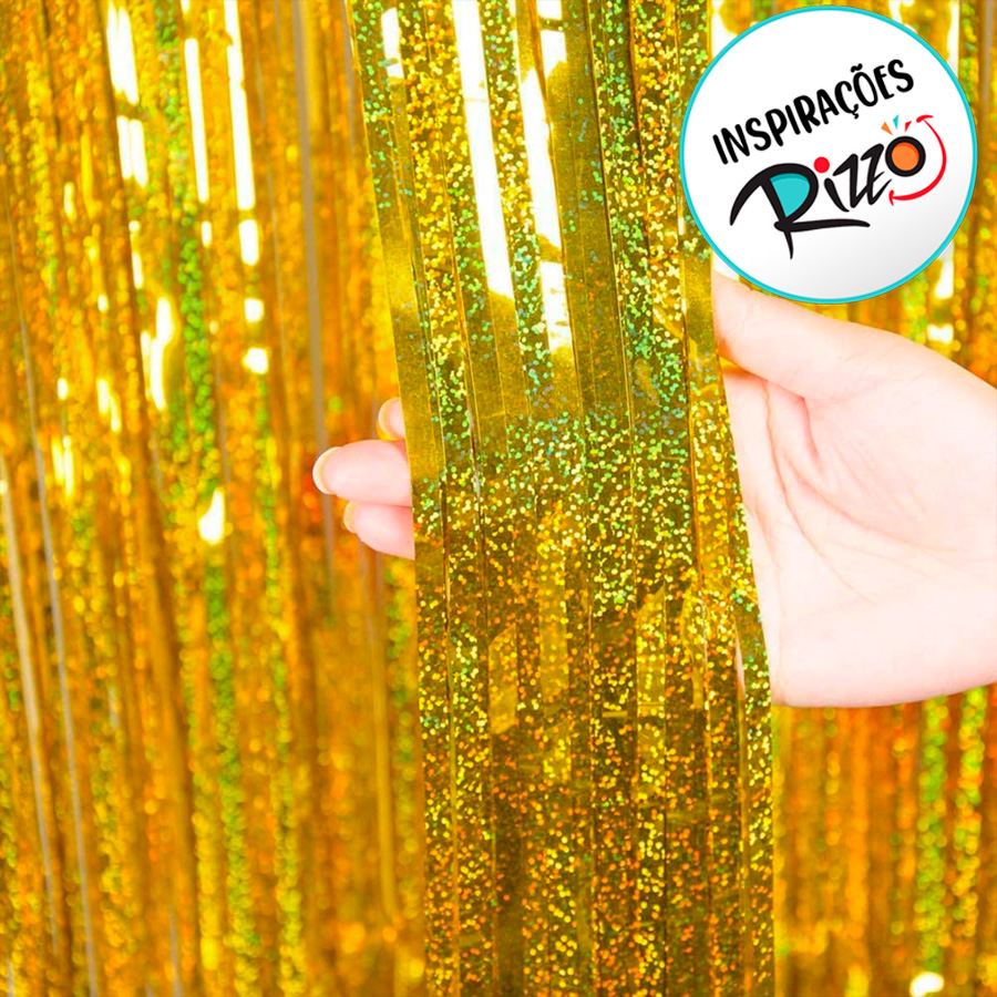 Cortina Decorativa Metalizada de Glitter Dourado Hológrafico - 1x2m - 1 ...