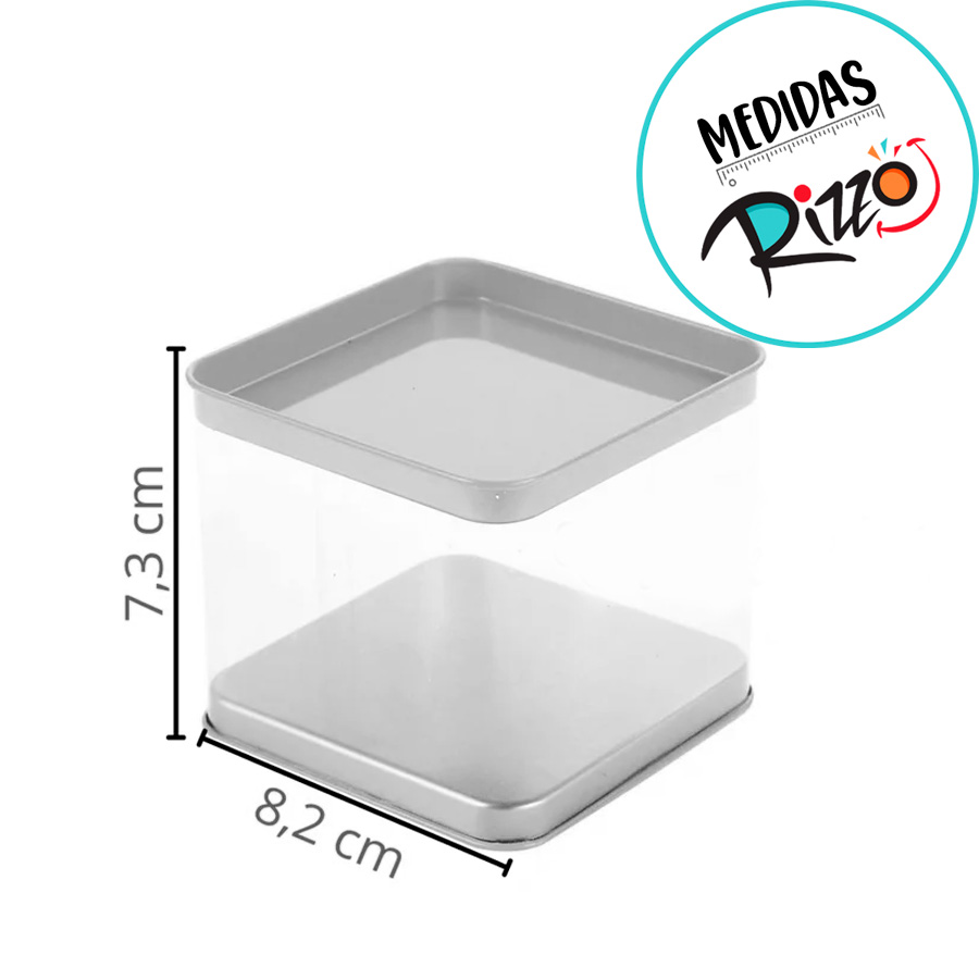 Lata Quadrada Transparente Azul - 8,2x8,2x7,2cm - 6 unidades - Artegift ...