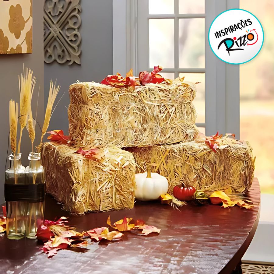 Fardo De Feno Palha Rústico - 26x13x12cm - 1 unidade - Rizzo - Rizzo Balões