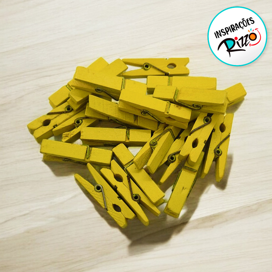 Mini Prendedor de Madeira Amarelo Fosco 3,5cm - 50 Unidades - Rizzo - Rizzo Balões