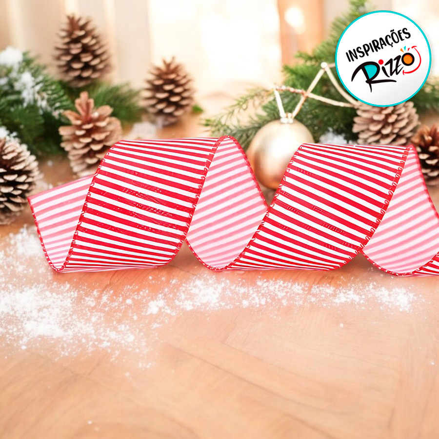 Fita Aramada Listras - Vermelho/Branco - 6,3cm x 9,14m - 1 unidade ...