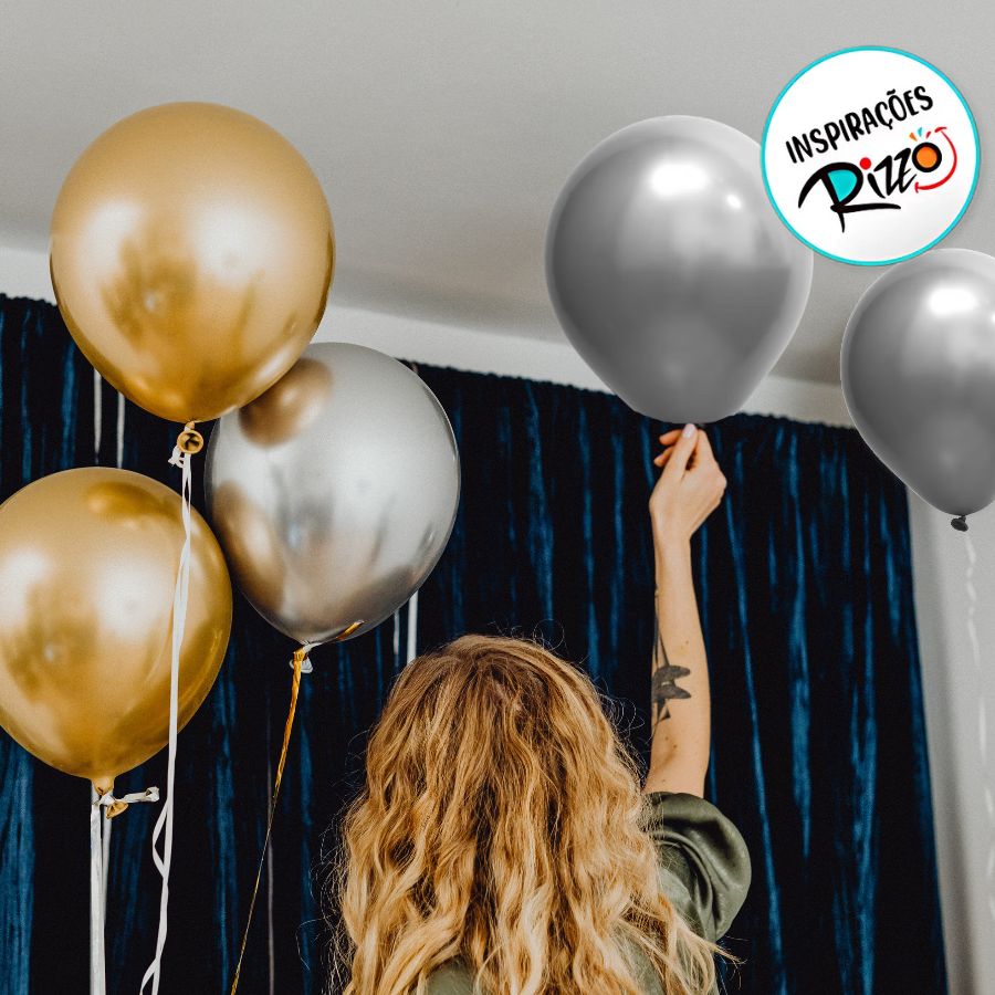 Balão de Festa Redondo Profissional Látex Cromado 24'' 60cm - Prata - 3 unidades - Art Latex ...