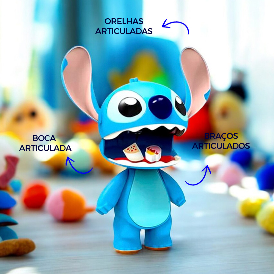 Boneco Stitch Articulado de Plástico com Comidinhas - 24cm - 1 unidade ...