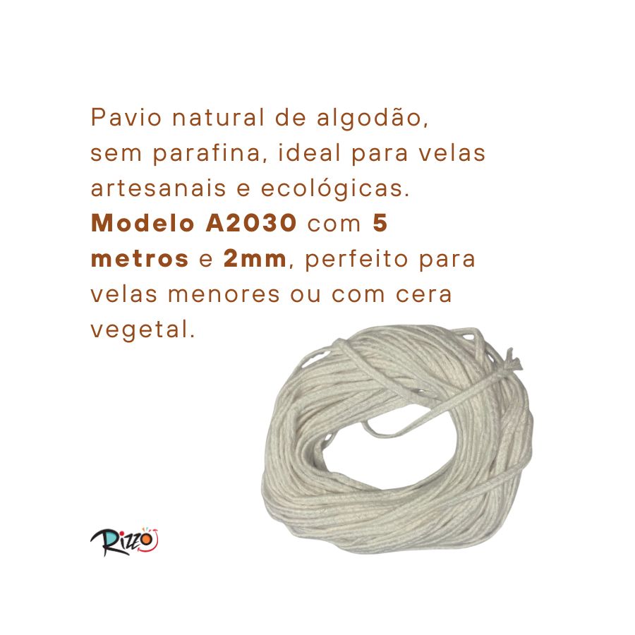 Pavio De Algodão Sem Parafina Para Vela - Modelo A2030 - 5m - 2mm - 1 ...