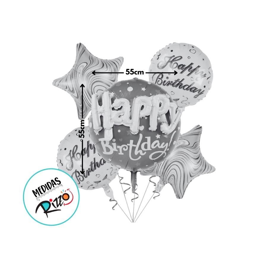 Kit Balão De Festa Micro Foil Happy Birthday - Azul - 22' - 55cm - 6 ...