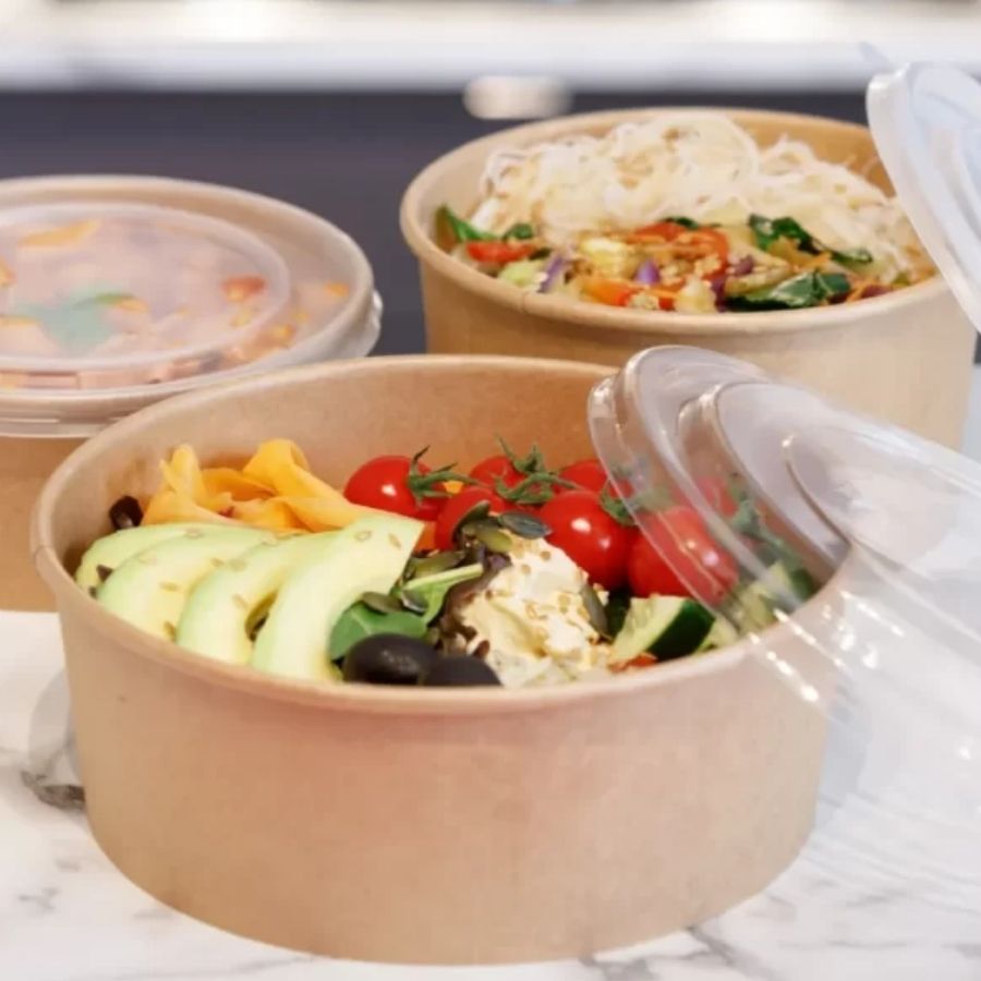 Pote de Papel Bowl com Tampa Transparente - Kraft - 750ml - 5 unidades ...