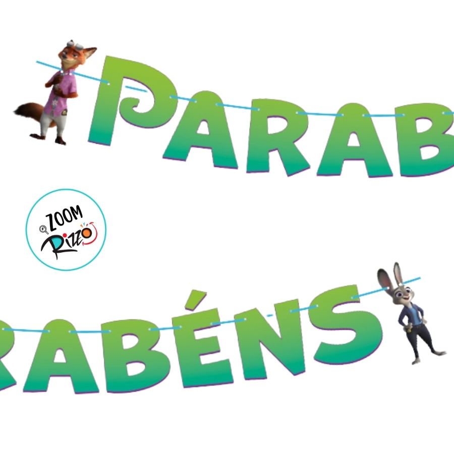 Faixa Decorativa "Parabéns" - Zootopia 2 - 130x15cm - 1 unidade ...