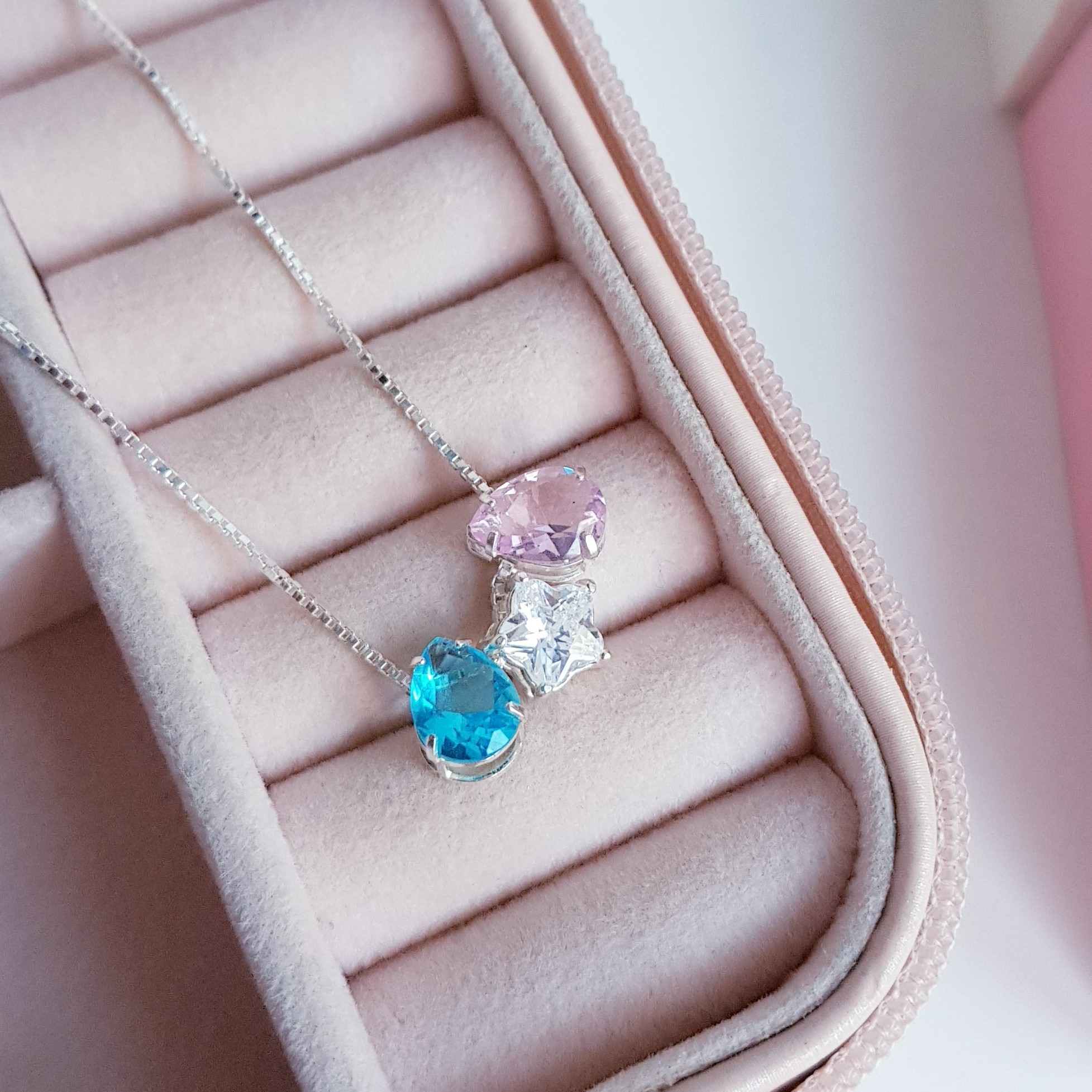 Colar Pingentes Gota e Estrela da Rosa Claro Acessórios em Prata 925 ...