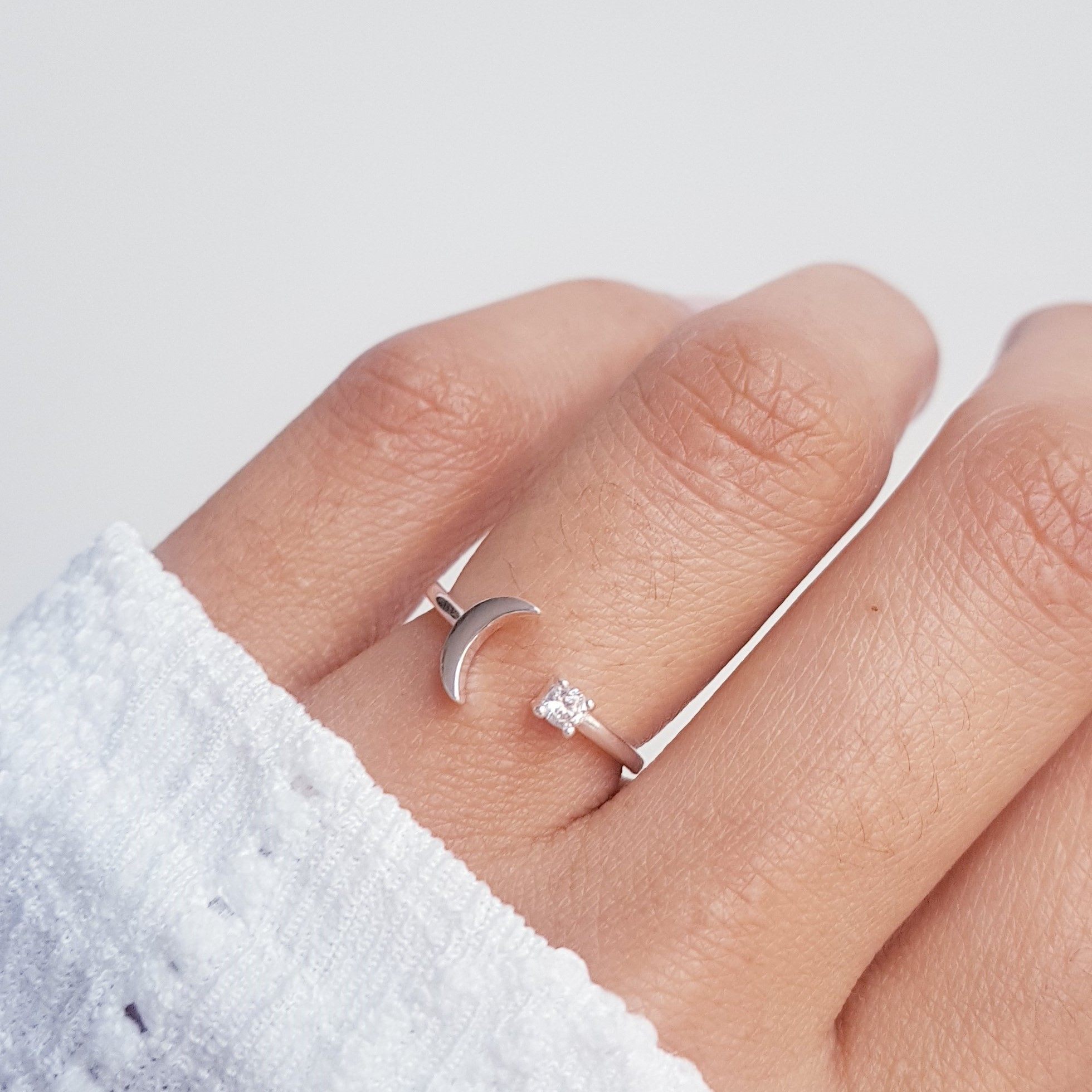 Anel Lua e Zirconia Prata 925 - Rosa Claro Acessórios | Especializada em Joias de Prata 925