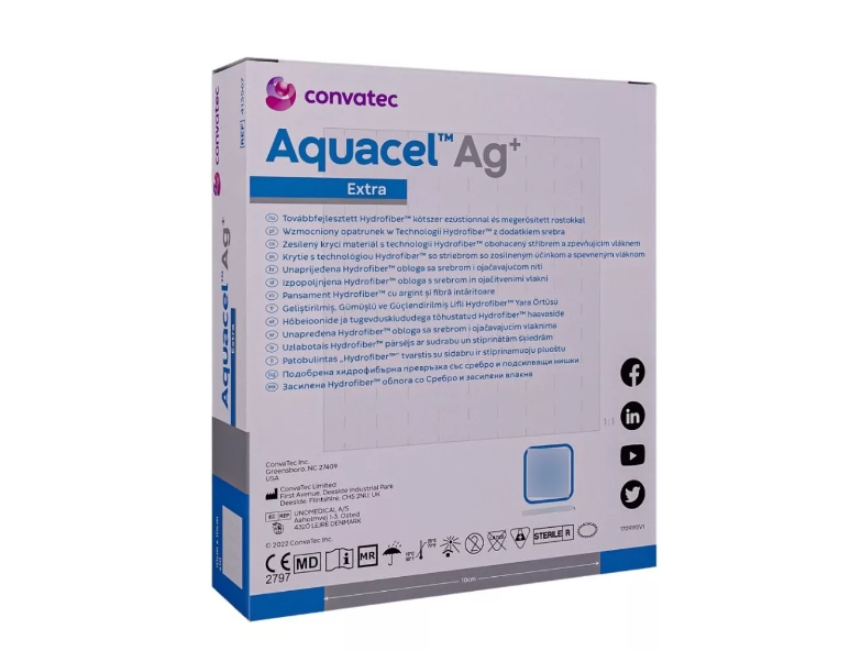 Curativo Aquacel AG+ Extra Hidrofibra 10x10cm - Convatec - Boutique Saúde