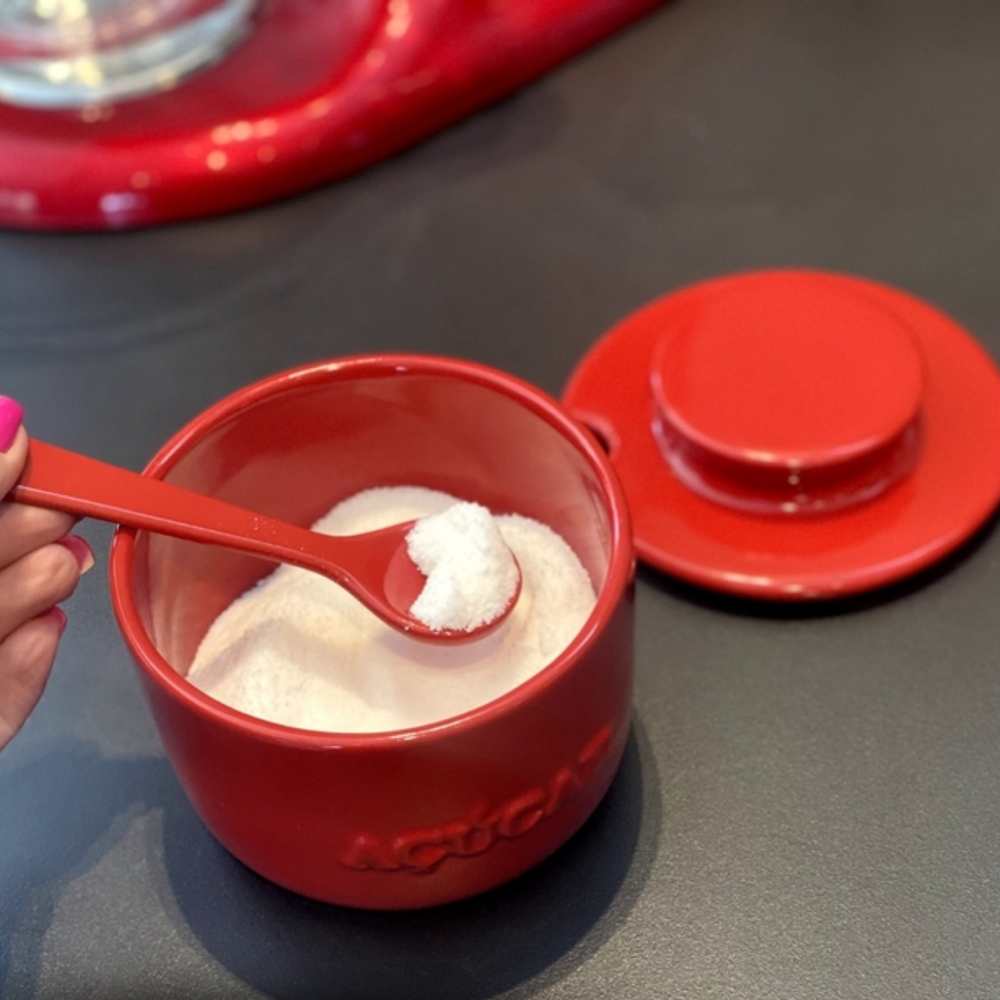 Açucareiro com colher - 350gr - Vermelho - Porcelouças - Especializada ...
