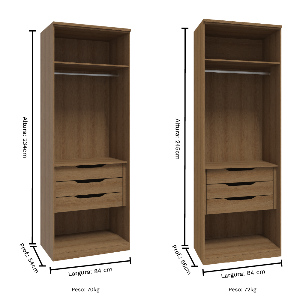 Guarda Roupa Modulado 2 Portas Com 3 Gavetas 84cm Rimo Setiba - Loja ...
