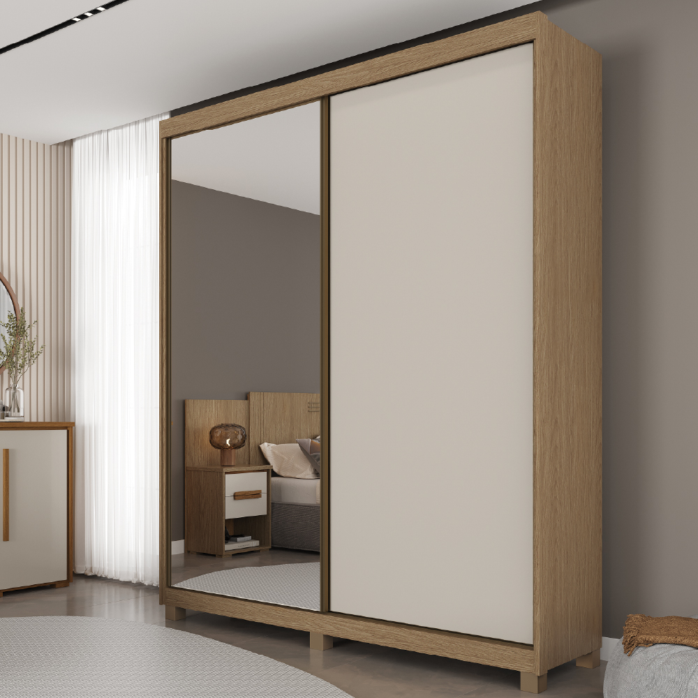 Guarda Roupa Solteiro 2 Portas Deslizantes Com Espelho 2,03m Rimo ...