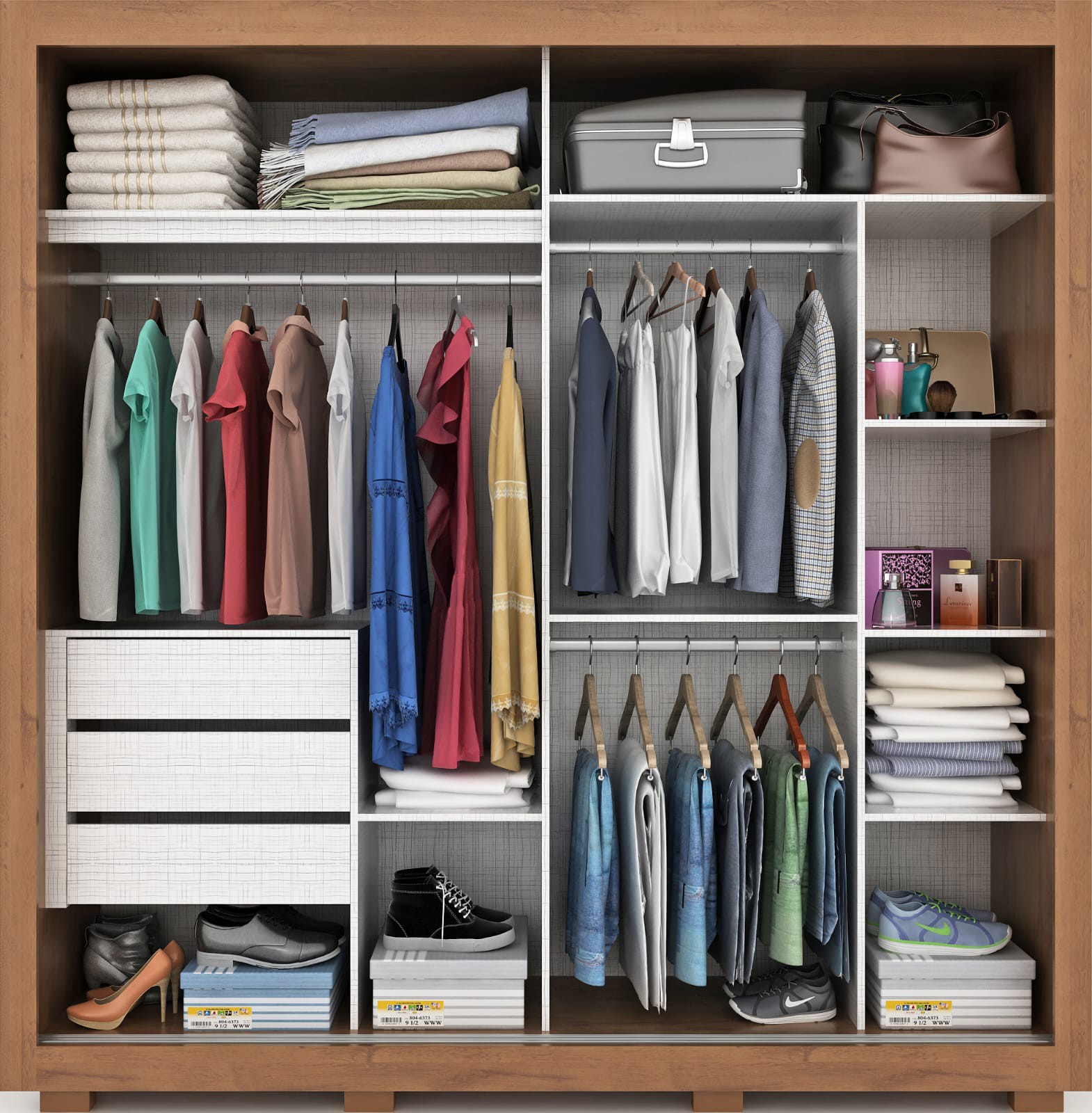 Roupeiro 2 Portas 3 Gavetas com Espelho Nicole Plus MDF Savana/ Grafite ...