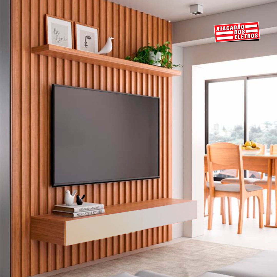 Painel Ripado com 2 Gavetas e Prateleiras TB186 2,5X1,78X38MM Cor Freijó - DALLA COSTA ...