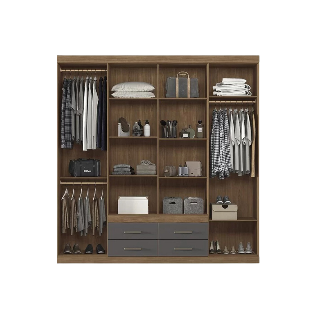 Roupeiro 8 Portas 4 Gavetas com Espelho e Pés Napoles Jatobá Grafite ...