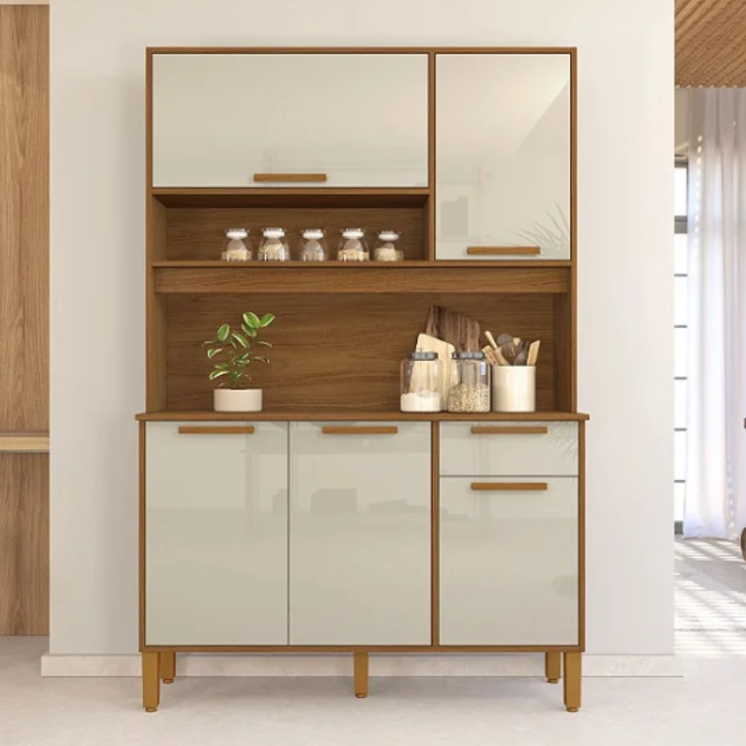 Kit Cozinha 5 Portas 1 Gaveta Sintra Freijo Off White - INDEKES - ATACADÃO DOS ELETROS