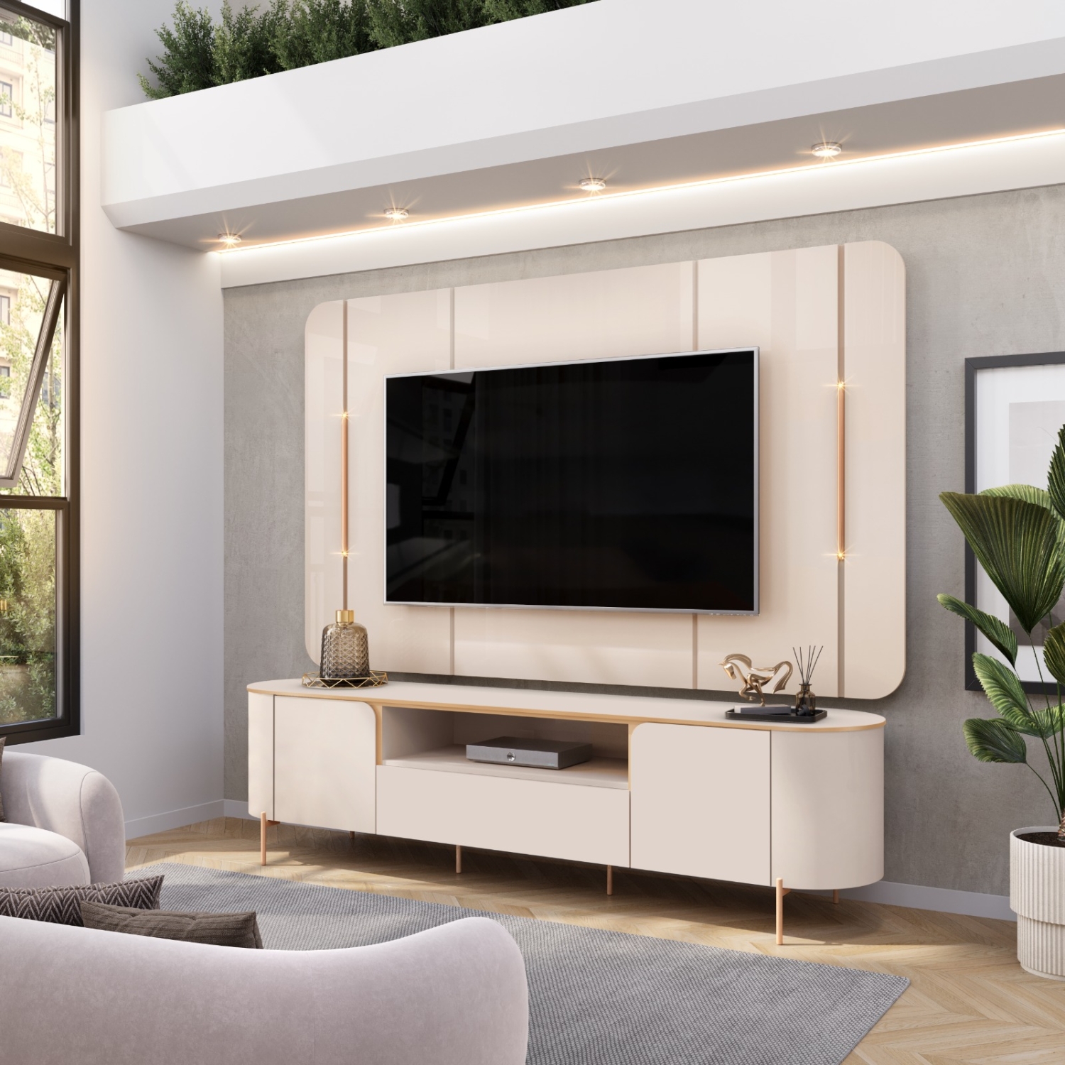 Bancada e Painel Areta C/LED 100% MDF Off White - DJ MÓVEIS - ATACADÃO ...