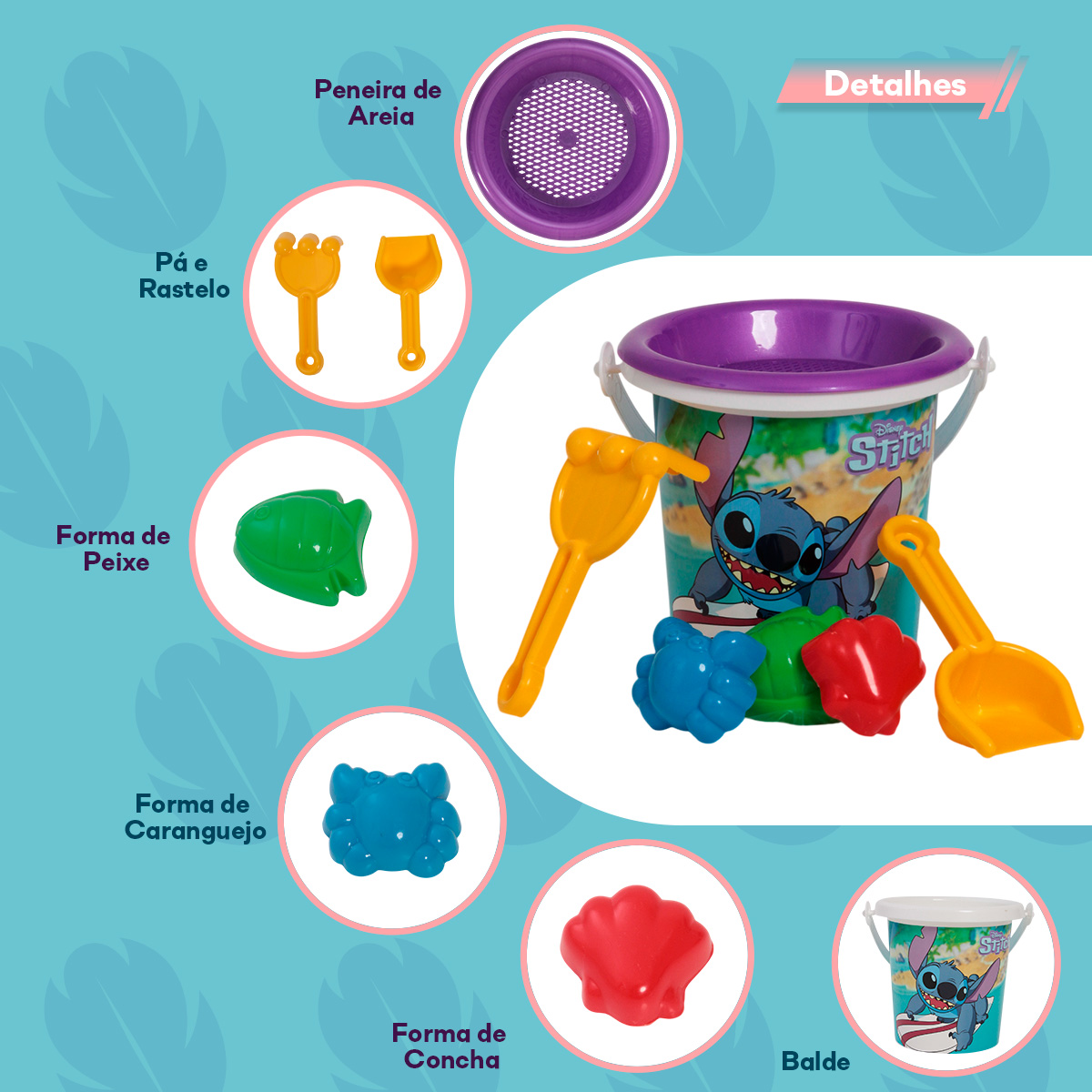 Balde De Praia Do Stitch Infantil Colorido Com 7 Peças - USA Magazine
